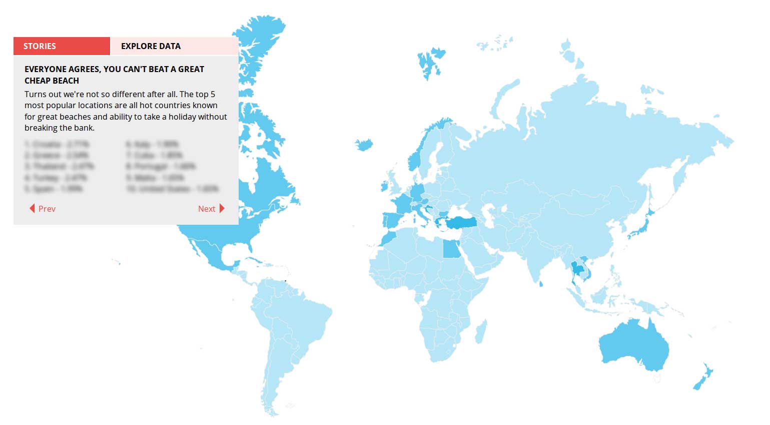 Most searched holiday destinations in the World
